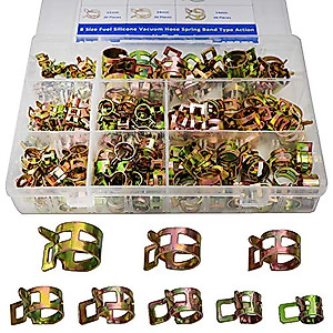 8 Size Spring Band Type Action Fuel/Silicone Vacuum Hose Pipe Clamp Low Pressure Air Clip Clamp Assortment Kit -160Pcs(10 x 7mm 8mm 10mm 11mm 12mm 14mm 16mm 17mm) Yellow