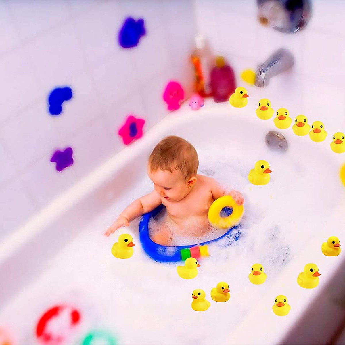 CICITOYWO Yellow Rubber Ducks, 30pcs Preschool Small Bath Toys Bathtub Floating Squeaky Duckies Gift for Baby Shower Infants Kids Toddler Party Decoration (Small)