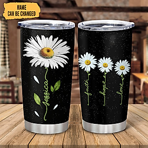 Hyturtle Personalized Gifts For Daisy Flower Lover - Birthday Christmas - Faith Hope Love Daisy Flower Print Custom Name Stainless Steel Tumbler 20oz With Straw Lid - Gifts For Her Women Girl Friend