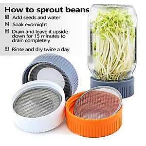 5 Pack Sprouting Lids for Wide Mouth Mason Jars, Plastic Sprout Lid, Bean Screen Sprouting Lids, Suit for Grow Bean Sprouts, Alfalfa, Salad Sprouts etc