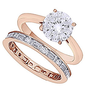 Jewel Zone US White Cubic Zirconia Engagement & Wedding Bridal Ring Set in 14K Rose Gold Over Sterling Silver (4.4 Cttw)