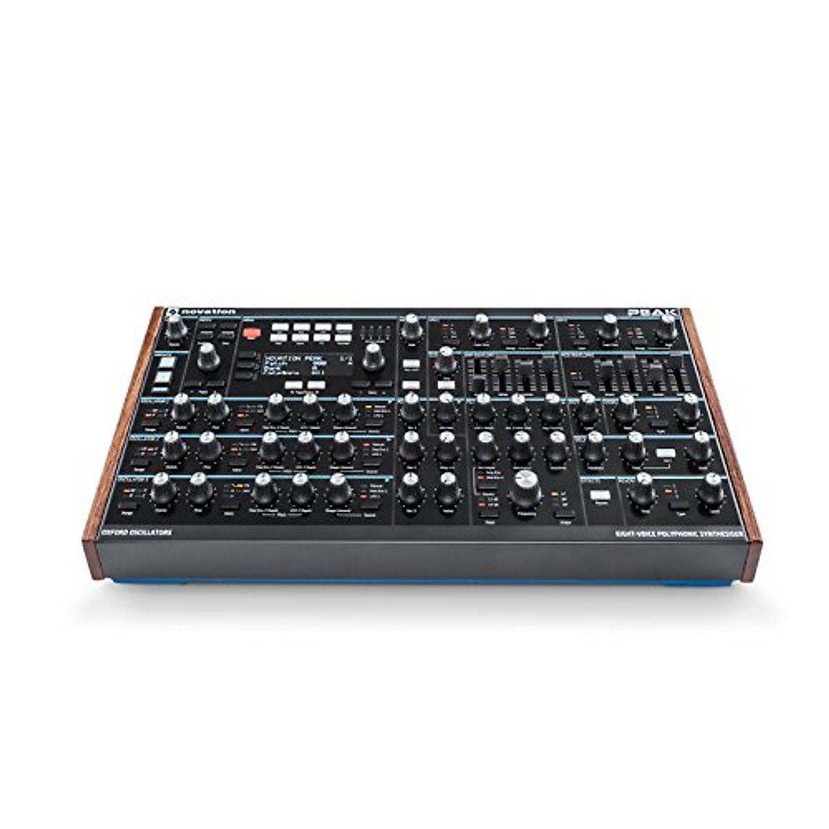 Novation Peak 8-Voice Desktop Polyphonic Synthesiser with 2 LFOs per voice, 16-slot modulation matrix, 3 analogue distortion points, and digital effects