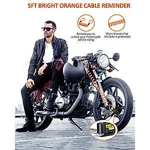 Onvian Motorcycle Lock with Alarm, Waterproof Motorcycle Locks Anti Theft for Motorcycle Bicycle Bike Scooter E-Bikes Wheel 6.7mm Disc Brake Rotor Lock 5FT Reminder Cable (Black)