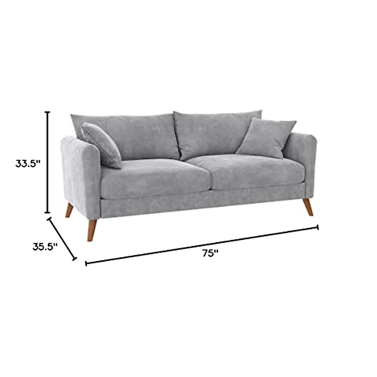 Novogratz Magnolia 3 Seater Sofa with Pillows, Pocket Coil Seating, Light Gray Velvet