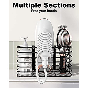 ULG Hair Dryer Holder, Hair Tool Organizer, Blow Dryer Holder, Wall Mounted, Bathroom Organizer for Hair Dryer, Flat Irons, Curling Wands, Hair Straighteners, 3 Sections, Black