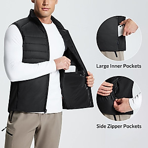 BALEAF Men's Lightweight Puffer Vest, Winter Quilted Hiking Sleeveless Vest, Water Resistant Warm Fleece Outerwear for Travel Golf Running Cycling Black XL