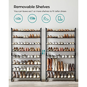 SONGMICS Shoe Rack, 8-Tier Shoe Organizer, Metal Shoe Storage for Garage, Entryway, Set of 2 4-Tier Stackable Shoe Shelf, with Adjustable Flat or Angled Shelves, Holds 32-40 Pairs, Black