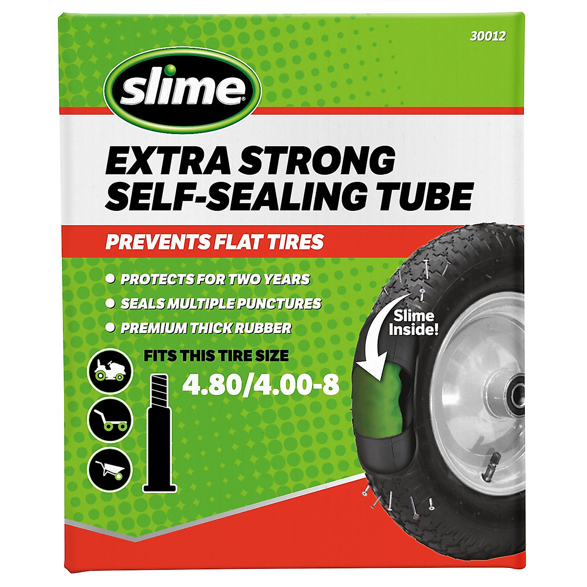 Slime 30012 Inner Tube for wheelbarrows, Lawn Mowers, Trailers, Tractors, Golf Carts, 4-Wheelers and More, Extra Strong, Includes Self-Sealing Sealant, Heavy Duty, Replacement, 4.80/4.0-8"