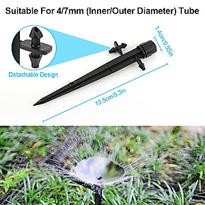 LINGSFIRE 200 PCS Water Irrigation Drippers for 4/7mm Drip Tubing 360 Degree Full Circle Scattering Adjustable Micro Flow Drip Stakes Emitter with Dripping Barbed Connector