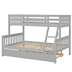 DEYOBED Twin Over Full Convertable Wooden Bunk Bed with Trundle for Kids Teens Adults
