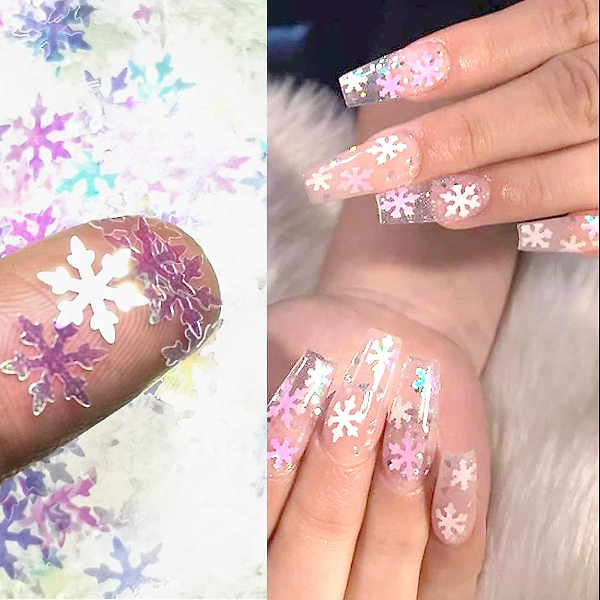 12 Colors Christmas Nail Art Glitters Snowflakes Nail Sequins 3D Nail Art Decals Holographic Laser Nail Flakes Stickers Acrylic Nails Design Glitter Xmas Nail Art Supplies Decorations
