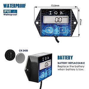 Runleader Small Engine Hour Meter, Digital Tachometer, Maintenance Reminder, Battery Replaceable, User Shutdown, Use for ZTR Lawn Mower Tractor Generator Marine Outboard ATV (1)