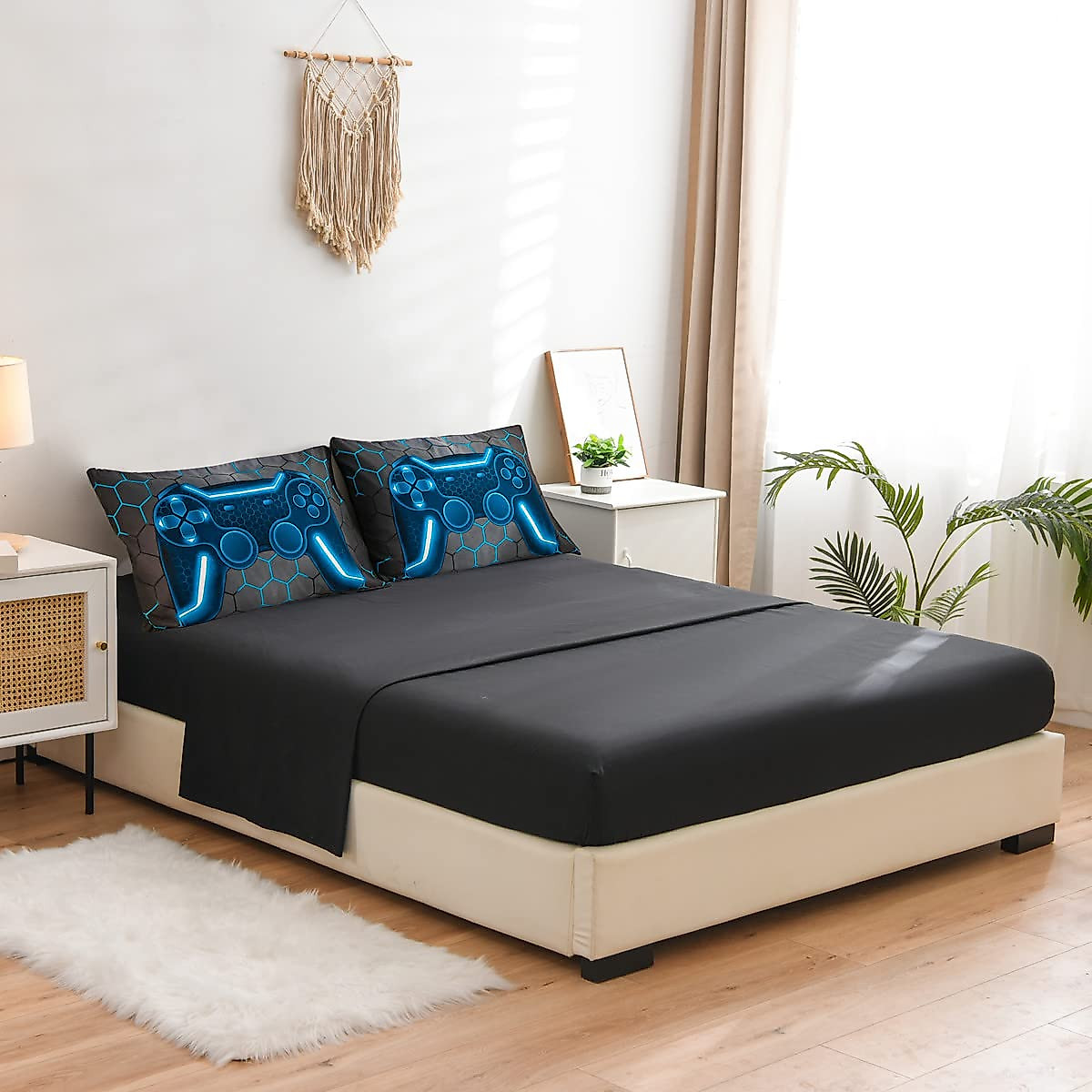 NTBED Game Console Comforter Set for Boys Kids Teens,5 Pieces Gaming Geometric Bed in a Bag,Lightweight Microfiber Gamer Bedding Comforter with Sheet (Blue, Twin)