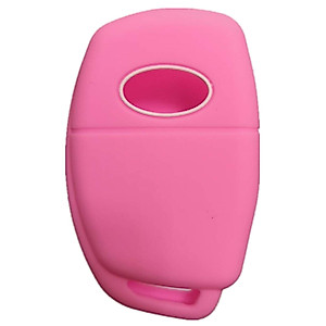 RUNZUIE 4 Buttons Silicone Flip Folding Remote Key Fob Cover Protector Shell Compatible with Hyundai Santa Fe Pink (Not Fit The Smart Key Fob)