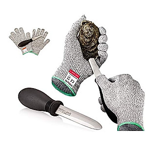 Rockland Guard Oyster Shucking Set- High Performance Level 5 Protection Food Grade Cut Resistant Gloves with 3.5’’ Stainless steel Oyster Knife, perfect set for shucking oysters