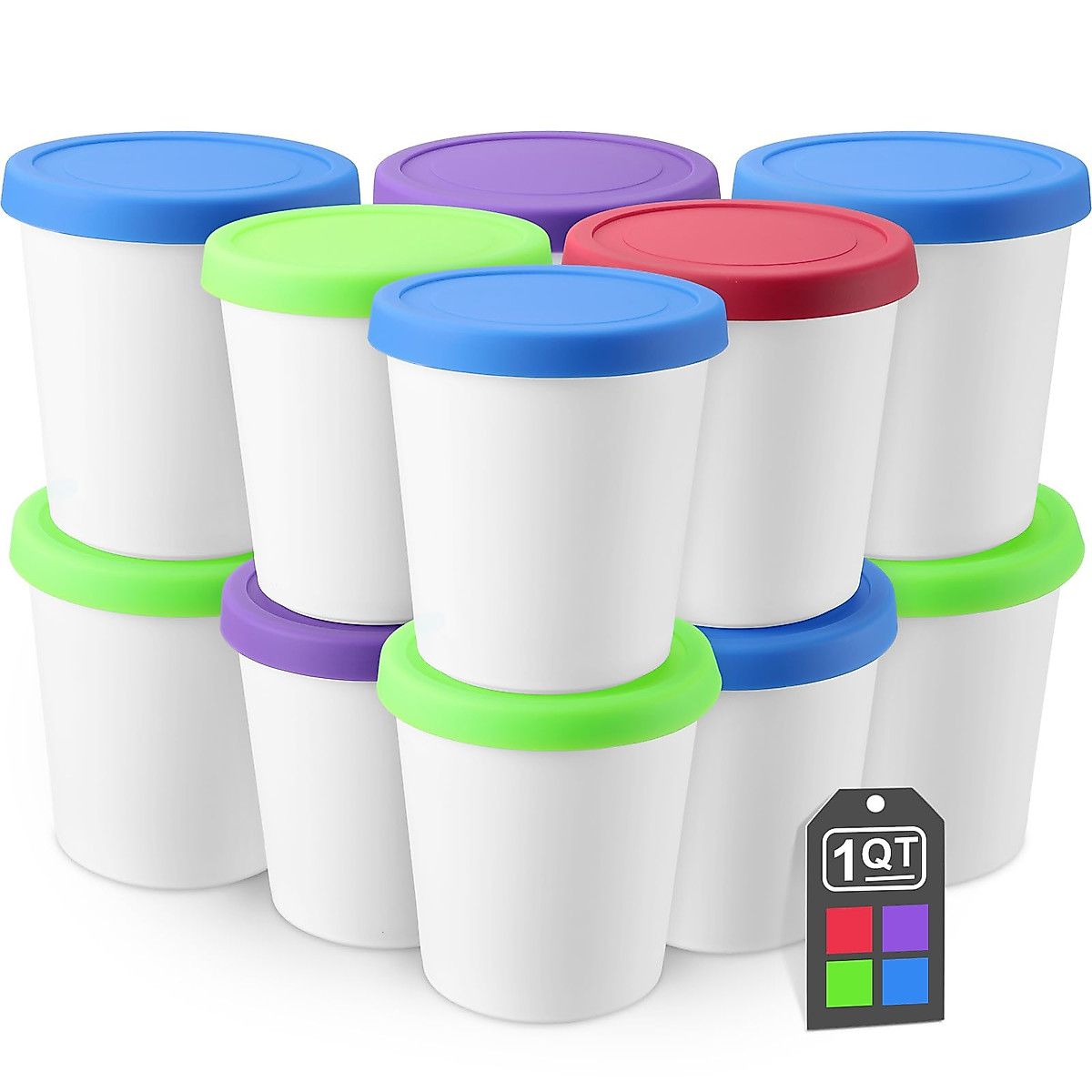 Uiifan 12 Pcs 1 Qt Ice Cream Containers for Homemade Ice Cream Reusable Ice Cream Storage Containers with Silicone Lids for Freezer, Freezer Containers Tubs for Ice Cream Sorbet and Gelato Storage