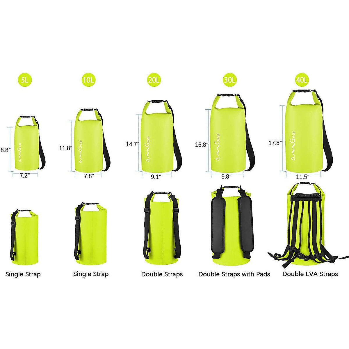OMGear Waterproof Dry Bag Backpack Waterproof Phone Pouch 40L/30L/20L/10L/5L Floating Dry Sack for Kayaking Boating Sailing Canoeing Rafting Hiking Camping Outdoors Activities (Bright Yellow,20L)