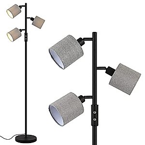 BoostArea Floor Lamps for Living Room, 3 Color Temperature, 3-Light Tree Standing Lamp, Minimalist Floor Lamp with Grey Lamp Shades Modern Pole Lamp for Bedroom Office Kids Room, Black (5W LED Bulbs)