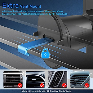 SINSEN Phone Mount for Car Rearview Mirror, Cell Phone Holder with Extra Vent Mounting Clip, 720° Rotatable Retractable Universal Fit, Eye Level Hands-Free GPS