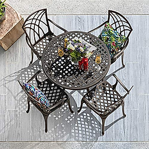 Nuu Garden 5 Pieces Patio Dining Set, Cast Aluminum Outside Table and Chairs with 4 Chairs and 33 Inch Round Bistro Table with Umbrella Hole for Backyard Deck Lawn and Garden Antique Bronze
