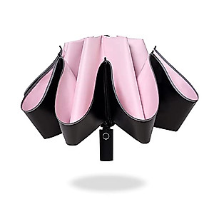 GENMAI SOEASY Umbrella for Rain, Sun Umbrella Windproof Travel Compact Folding Umbrella, Light Automatic Portable Compact Large Car UV Umbrella for Walking,Big Pink Umbrella for Men and Women