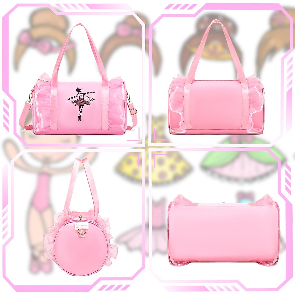 Dorlubel Cute Ballet Dance Bag Tutu Dress Bag with Key Chain for Girls (Pink2 of Long Mesh)