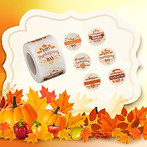 500 Pieces Happy Thanksgiving Day Stickers Fall Stickers 2 x 2 Inch Round Autumn Maple Leaves Thanksgiving Envelope Stickers Packaging Stickers for Thanksgiving Party Favors Greeting Cards Decors