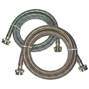 Premium Stainless Steel Washing Machine Hoses - Burst Proof (2 Pack) Red and Blue Striped Water Connection Inlet Supply Lines from Kelaro