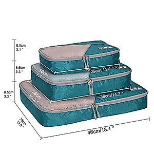 Hynes Eagle 42L Rolling Backpack Wheeled Backpack Flight Approved Travel Backpack Carry on Luggage Black with 3PCS Packing Cubes Set Teal