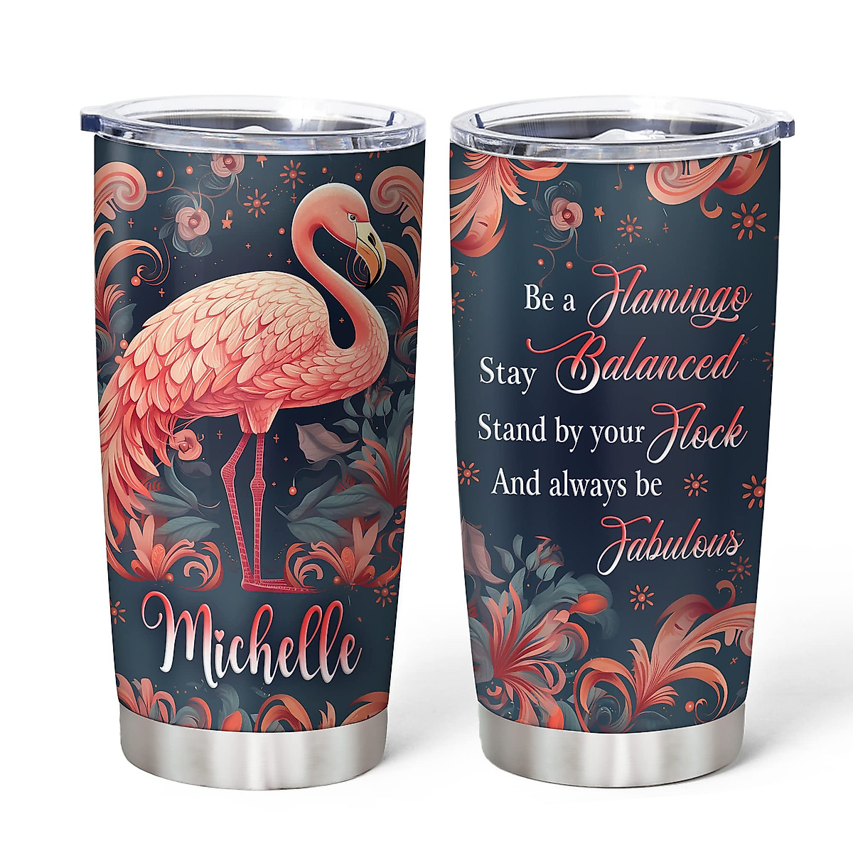 Hyturtle Personalized Gifts For Flamingo Lover - Be A Flamingo Custom Name Stainless Steel Tumbler 20oz With Lid - Idea Bird, Animal lover Gift For Women Girl On Birthday, Christmas