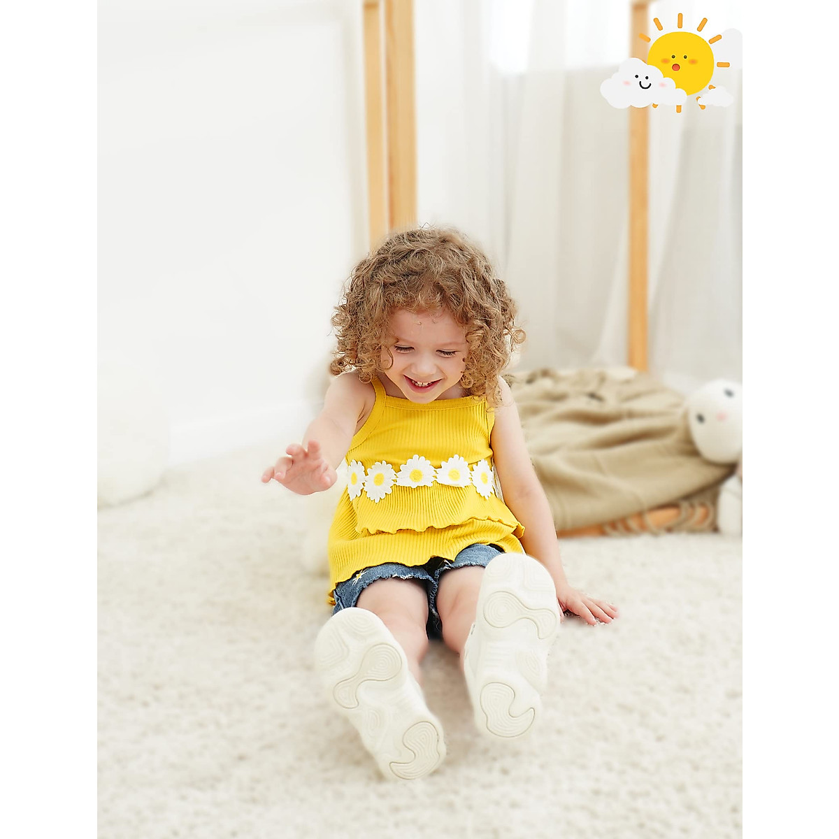 itkidboy Toddler Baby Girls Clothes Ruffle Cami Tank Flower Tops Blouse Denim Shorts Pants Kids Summer Outfit Set(3-4T)