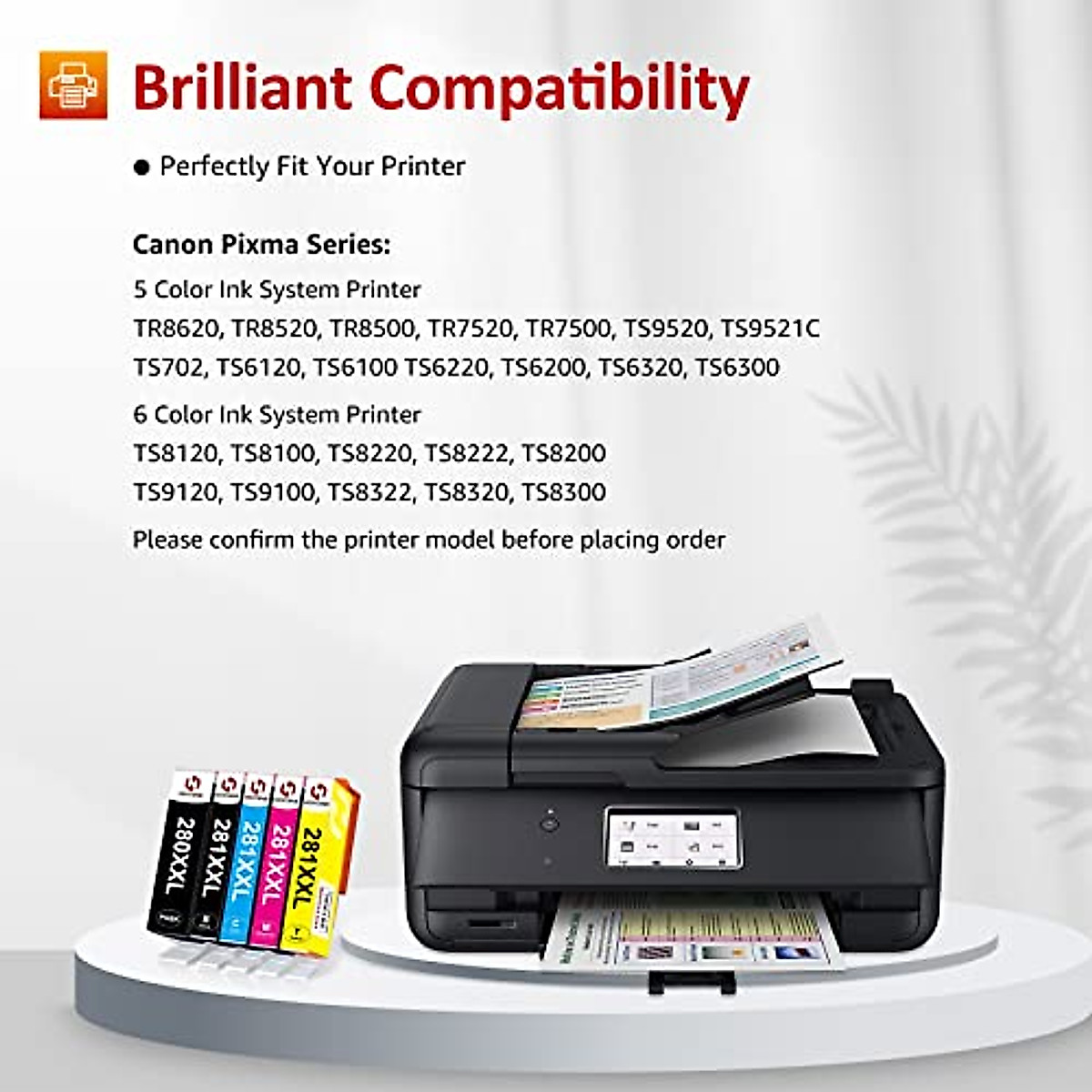 PGI-280XXL/CLI-281XXL Compatible Ink Cartridge Replacement for Canon 280 281 Ink Cartridge High Yield Use to PIXMA TR8520 TS6120 TS6320 TS6220 TR7520 TS8120 TS9120 TS9520 (5 Value Pack)
