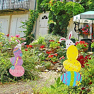 Brwoynn Easter Decorations, Set of 2 Easter Yard Signs, Metal Stakes Easter Day Outdoor Decorations, Easter Bunny Egg Decor for Easter Outside Lawn Decorations