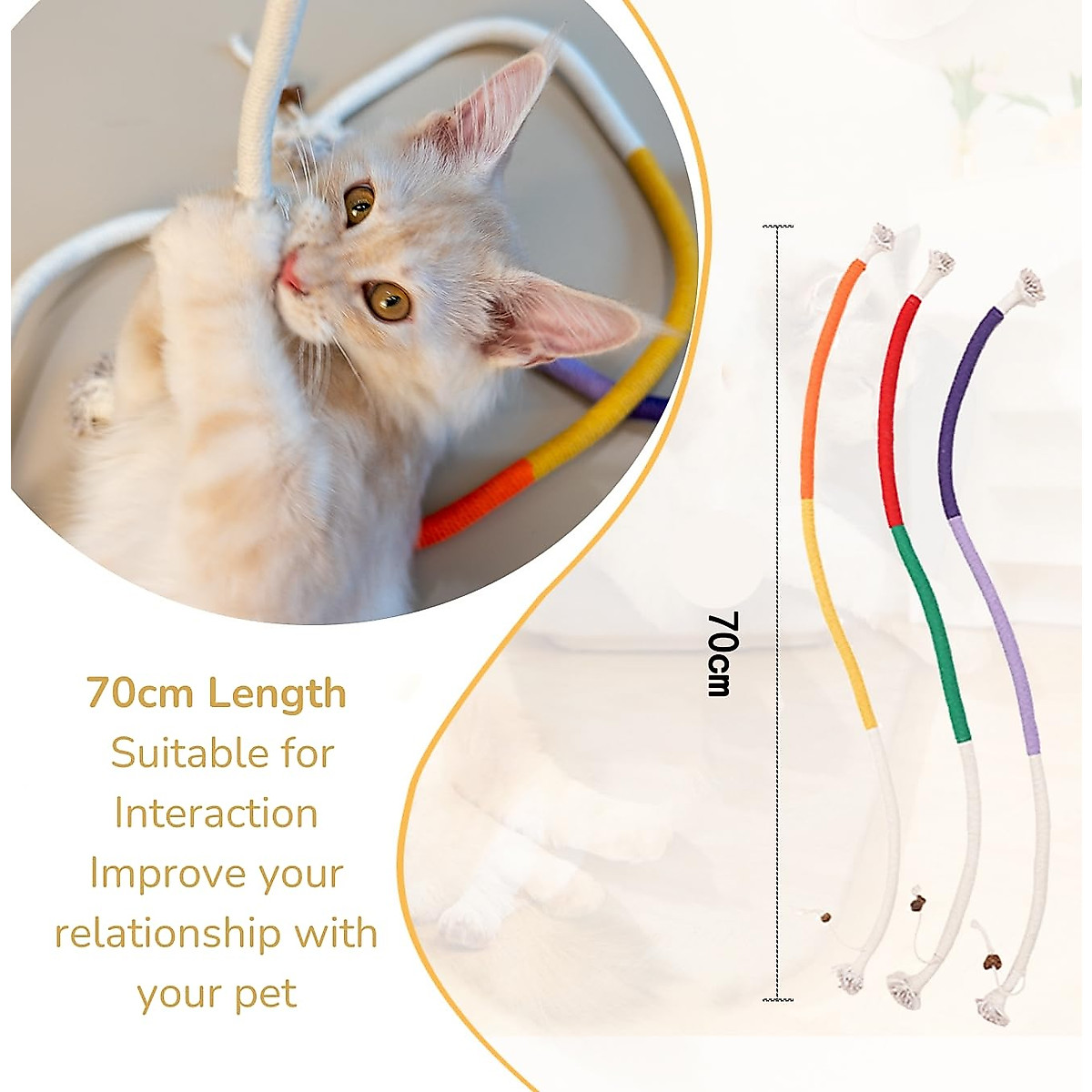 Petelligent 3-Pack Bent Cat Rope Toy, Pet Chew Toys, Interactive Tease Toys for Cats and Kittens, Bite-Proof Playthings, Cotton Rope Kitten Toys for Dental Care and Stress Relief, Pet Supplies