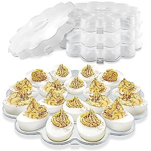 Shop Square Deviled Eggs Carrier with Lid - (3 Pack) 18 Slot Deviled Egg Tray with Lid for Party, Easter, Thanksgiving - Reusable Deviled Egg Platter with Secure Lid