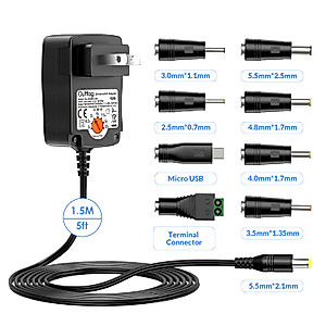15W Universal AC Adapter 3V 4.5V 5V 6V 7.5V 9V 12V 0.5A 1A 1.25A MAX Multi Voltage Switching Power Supply Replacement for Household Electronics Routers CCTV IP Cameras Smartphone Speakers