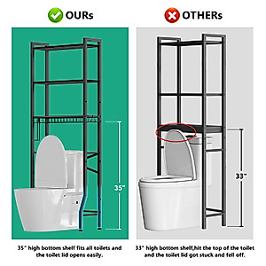 Kalrin Over-The-Toilet Storage Rack, 3-Tier Bathroom Organizer Shelf Over Toilet with Shelf and Basket, Freestanding Space Saver Bathroom Shelves Above Toilet for Room (Black)