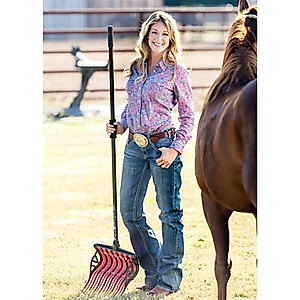 Noble Equestrian Adjustable Wave Fork for Muck, Manure, & Heavy Duty Farm Work, Flamingo