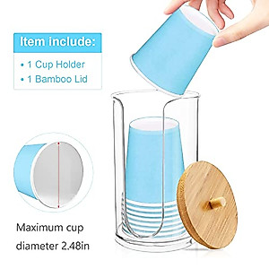 Cotton Round Holder or Bathroom Cup Dispenser with Bamboo Lid, Clear Acrylic Cosmetics Make Up Cotton Pads Dispenser for Bathroom Guest Room Vanity Countertops