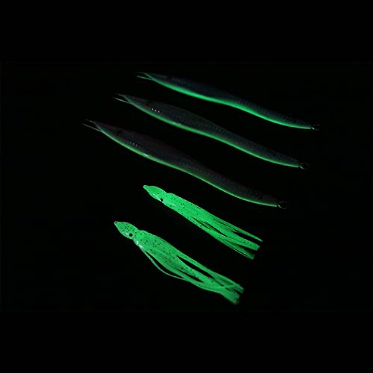 HNYY Glow Lead Jigs Artificial Jigs Metal Jigs Saltwater Jigs 150g 3pcs with Assist Hooks & Split Rings & Jig Skirt & Tackle Storage Box