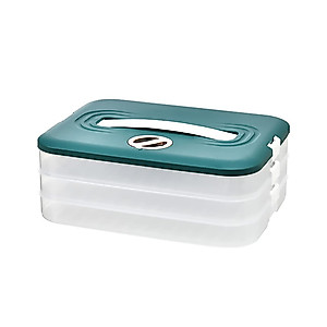 YQkoop Refrigerator Food Shelf Dumpling Storage Box, 3 Layered Stackable Plastic Storage Bins Tray Container with Lid for Bathroom, Food, Snack, Fruit, Vegetables