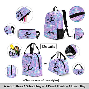 Gymnastic Marble Unicorn Abstract Personalized Backpack Set for Teen Boys Girls with Lunch Box & Pencil Pouch Bag Travel Backpack