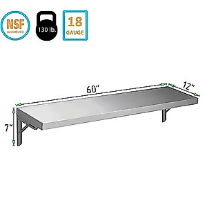 Express KitchQuip 12" x 60" Stainless Steel Folding Wall Shelf - Food Truck, Kitchen, Restaurant, Laundy, Garage and Utility Room