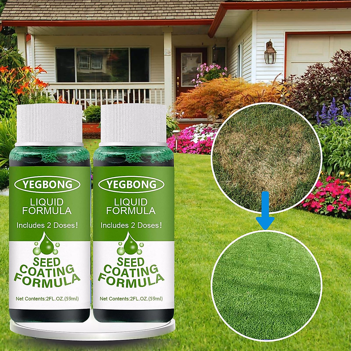 5 PCS Green Grass Lawn Spray, Greenrevive Hydroseeding Lawn Solution Grass Seed Spray,Liquid Grass Seed Spray for Lawn,Hydro Grass Seed Spray（59ml）