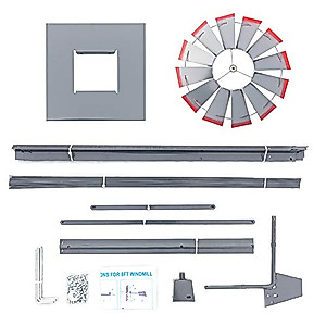 HAHASOLE 8ft Garden Windmill, Heavy Duty Durable Metal Weather Vane for Backyard, Ornamental Windmill for Yard Weather Resistant (Gray, 8FT)