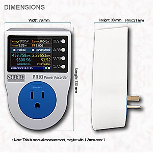 ZHURUI PR10-E US15A Power Meter Plug/Home Power metering Socket/watt Meter/2.4 inch TFT Color LCD/0.5FS(New)