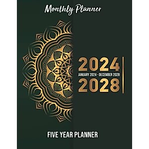 Five Year Planner 2024-2028 Monthly: 5 Year Planner and Monthly Calendar , Five year planner , 60 Months Calendar , Gold Modern Mandala Cover (2024-2028 Monthly Planner)
