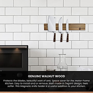Wood Magnetic Knife Holder 16inch with Powerful Magnets Strong and Thick Wall Mount Knife Rack Easy to Install and Space Saver Organizes Your Kitchen - Multifunctional Magnet Holder, Knives Excluded