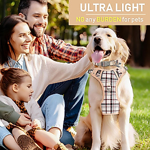 GAMUDA Dog Harness Collar and Leash Set, Dog Harness, No Chock No Pull Adjustable Vest Harnesses Plaid Reflective for Medium Dog, Cat, Small Horse, Small Bull and Pig (Beige, S)