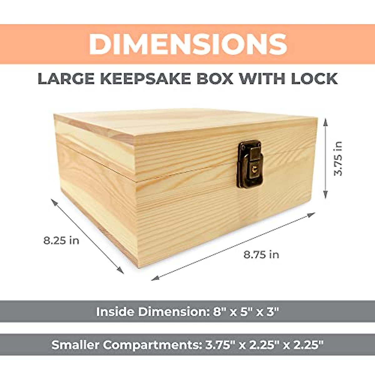 Swag Gear Wooden Keepsake Box with Lock and Storage Compartments Locking Wood boxes for Keepsakes Jewelry Knick Knacks Art Supplies (Natural)